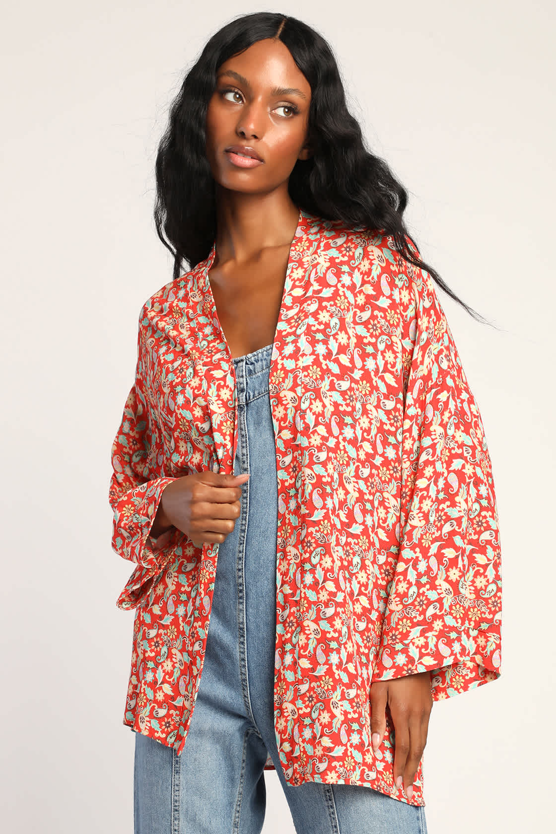 Red Floral Paisley Duster - Paisley Duster Top - Wide Sleeve Top - Lulus