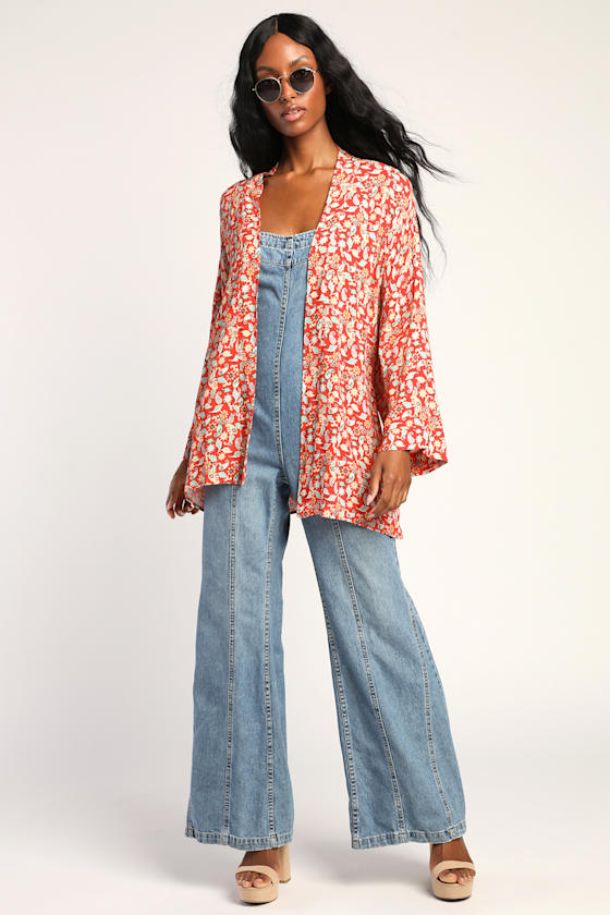 Red Floral Paisley Duster - Paisley Duster Top - Wide Sleeve Top - Lulus