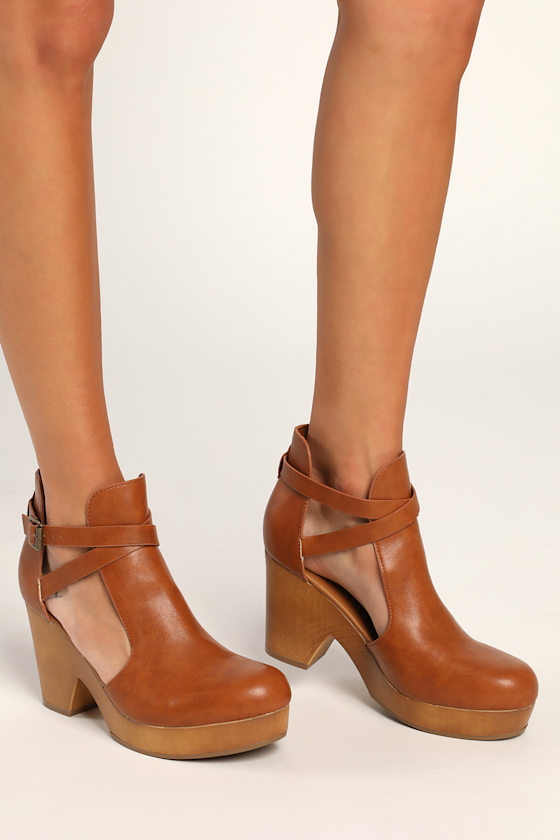 Tan Booties -Cutout Boots - Platform Ankle Boots - Lulus