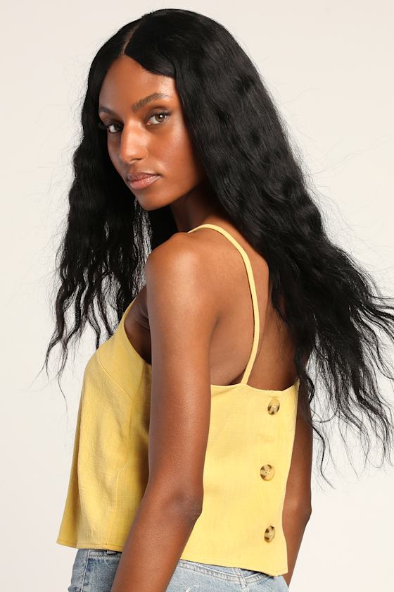 Yellow Tank Top - Button Back Tank - Linen Cami Top - Lulus