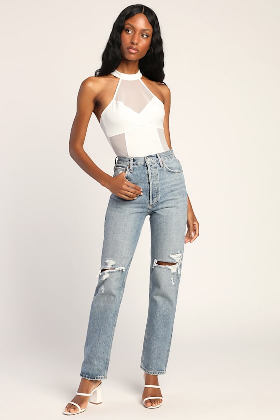 White Mesh Bodysuit - Cutout Bodysuit - Chic White Mesh Top - Lulus