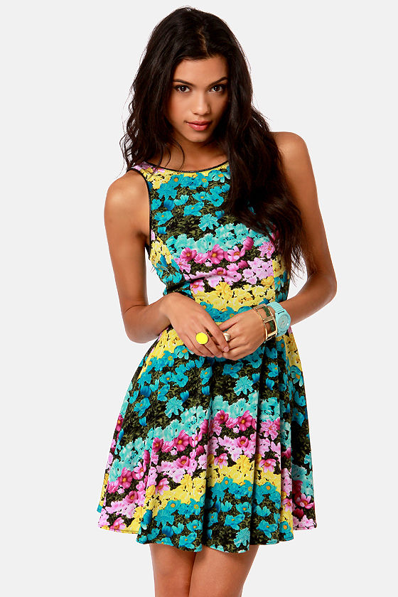 Fun Floral Print Dress - Skater Dress - $51.00 - Lulus