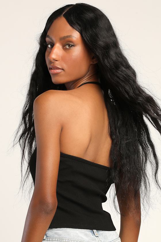 Black Ribbed Top - Halter Crop Top - Black Crop Top - Keyhole Top - Lulus