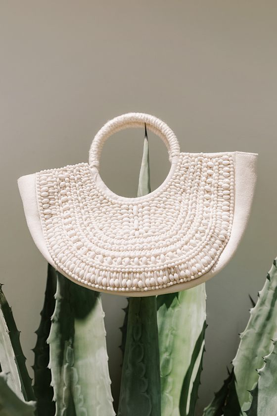 Cute White Tote Bag - Beaded Tote Bag - Woven Tote Bag - Lulus