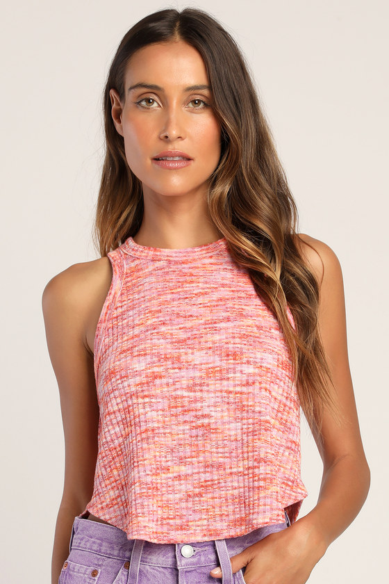 Pink Marled Tank Top Ribbed Knit Tank Top Pink Multi Tank Top Lulus