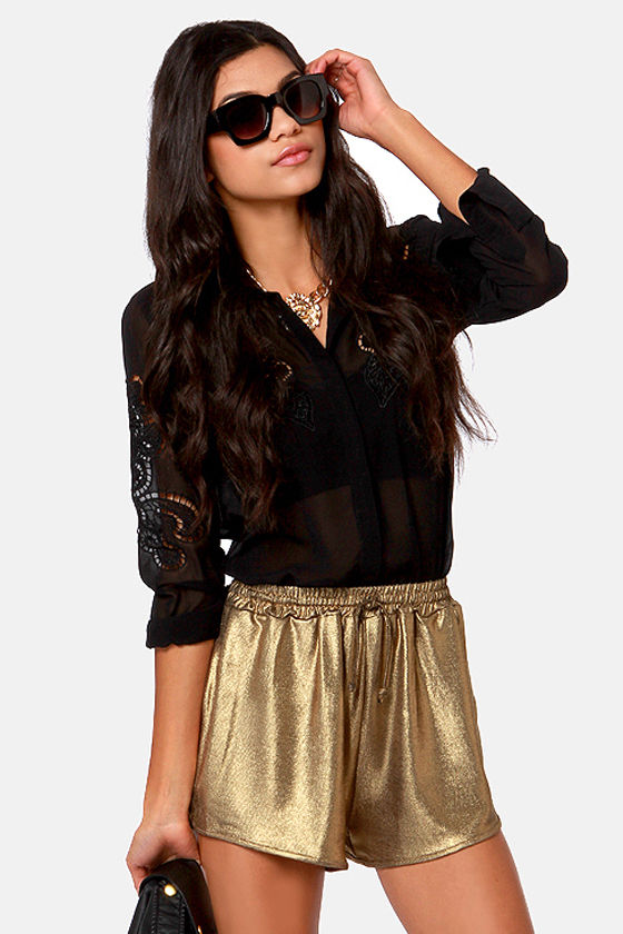Mink Pink Blades of Glory Shorts - Gold Shorts - $55.00 - Lulus