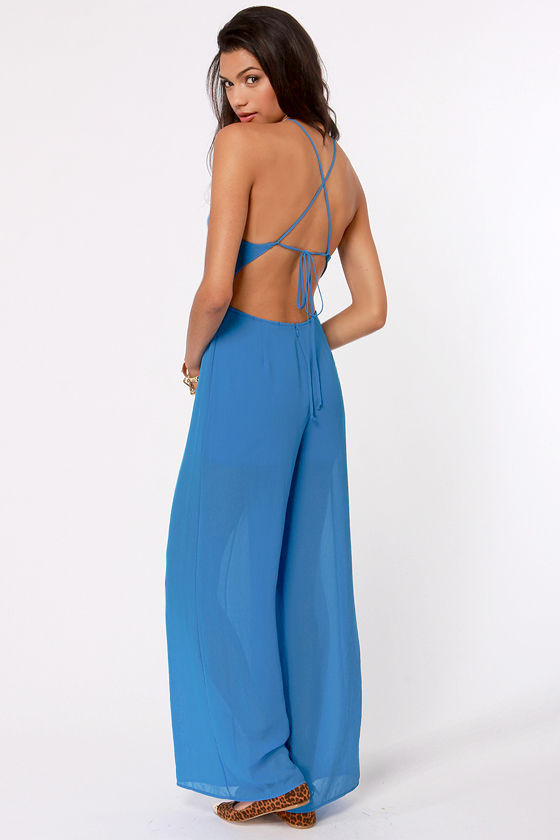 Sexy Blue Jumpsuit Backless Jumpsuit Wide Leg Jumpsuit 47 00 Lulus