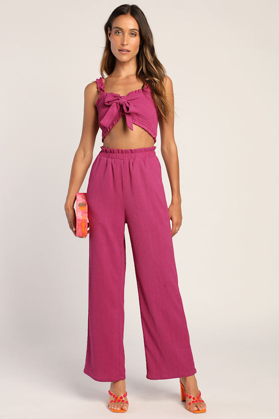 Purple Two-Piece Jumpsuit - Smocked Jumpsuit - Two-Piece Set - Lulus