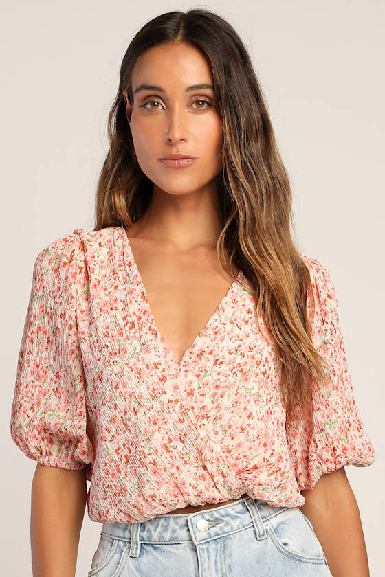 Lush Top - Floral Crop Top - Floral Chiffon Top - Pink Crop Top - Lulus