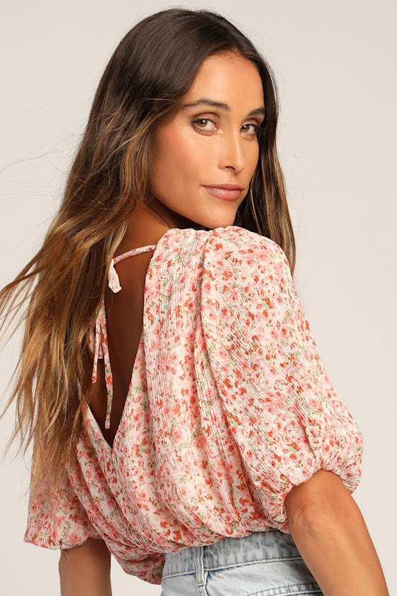 Lush Top - Floral Crop Top - Floral Chiffon Top - Pink Crop Top - Lulus