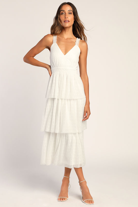 White Midi Dress - Ruffle Midi Dress - White Tiered Midi Dress - Lulus