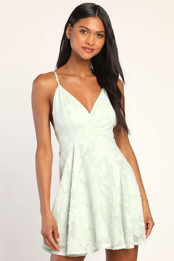 Mint Green Skater Dress - Chiffon Mini Dress - Surplice Dress - Lulus