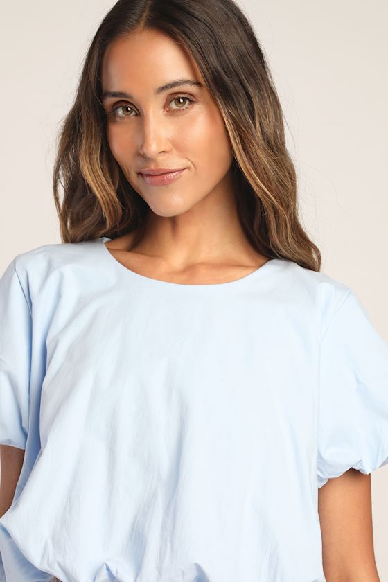 Light Blue Top - Puff Sleeve Top - Cotton Crop Top - Women's Top - Lulus