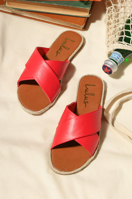Cute Red Slide Sandals - Espadrille Slides - Vegan Slides - Lulus