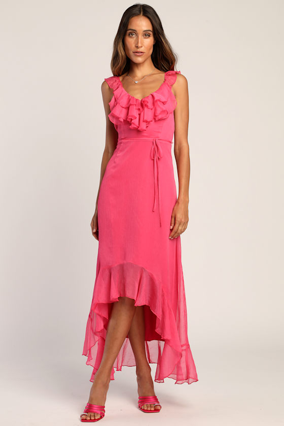 Hot Pink Maxi Dress - Ruffled High-Low Dress - Backless Dress - Lulus