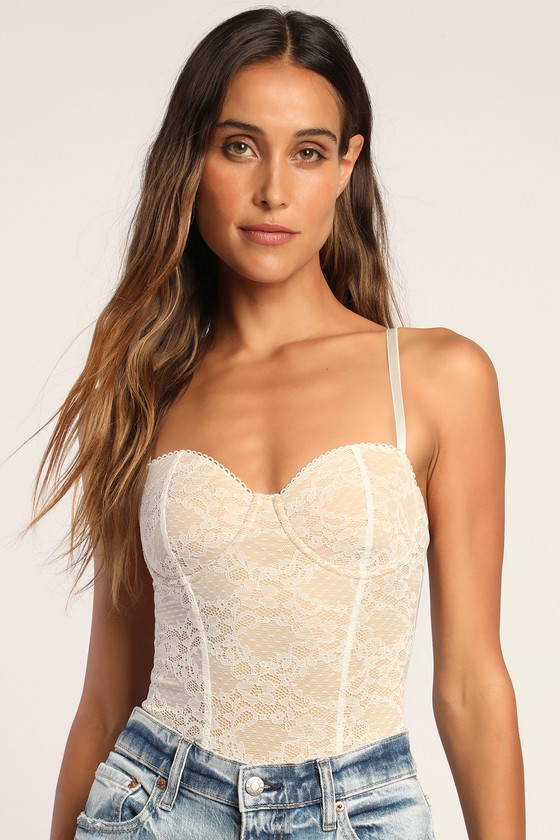Sexy Ivory Bodysuit Lace Bustier Bodysuit Sleeveless Bodysuit Lulus