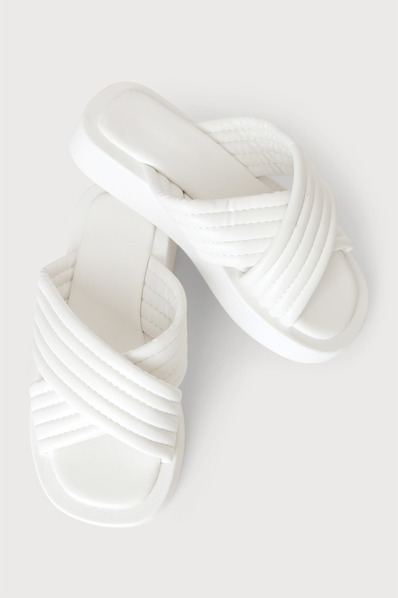 White Flatform Sandals - Slide-On Sandals - Faux Leather Sandals - Lulus