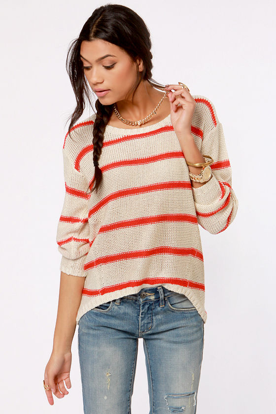 Cute Striped Sweater - Cream Sweater - Red Sweater - $63.00 - Lulus