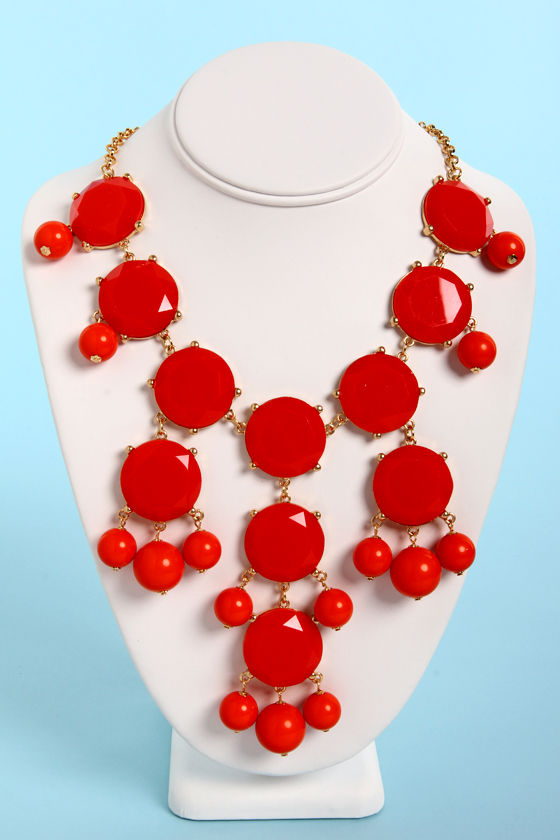 Beautiful Coral Red Necklace - Statement Necklace - Bubble Necklace ...