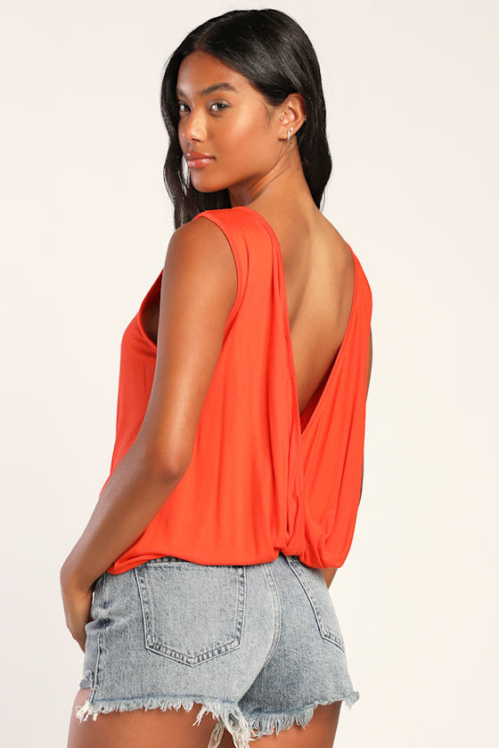 Orange Cowl Tank Top - Twist Back Top - Cowl Back Tank Top - Lulus