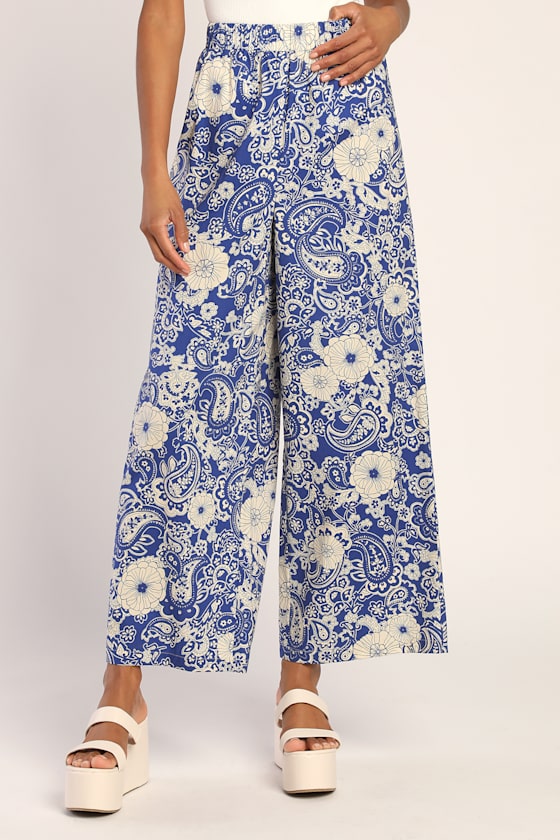 Blue Floral Pants - Wide-Leg Pants - Boho Print Pants - Pants - Lulus