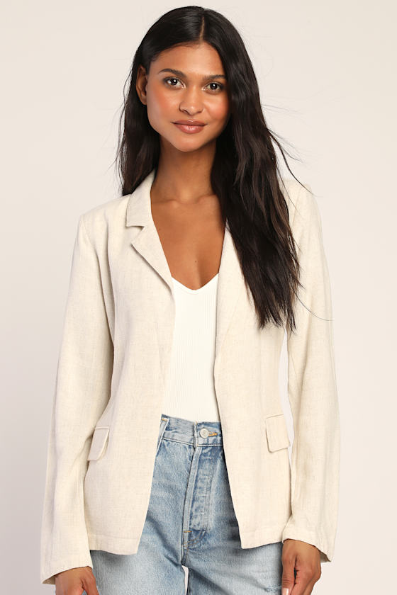 Beige Linen Blazer - Long Sleeve Blazer - Neutral Belted Blazer - Lulus
