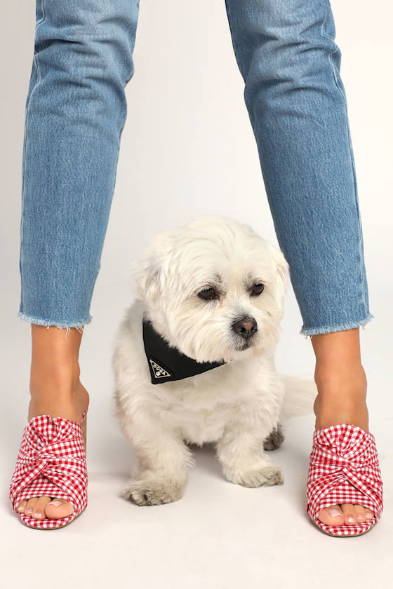 Red Gingham Sandals- High Heel Mule Sandals - Gingham Mules - Lulus