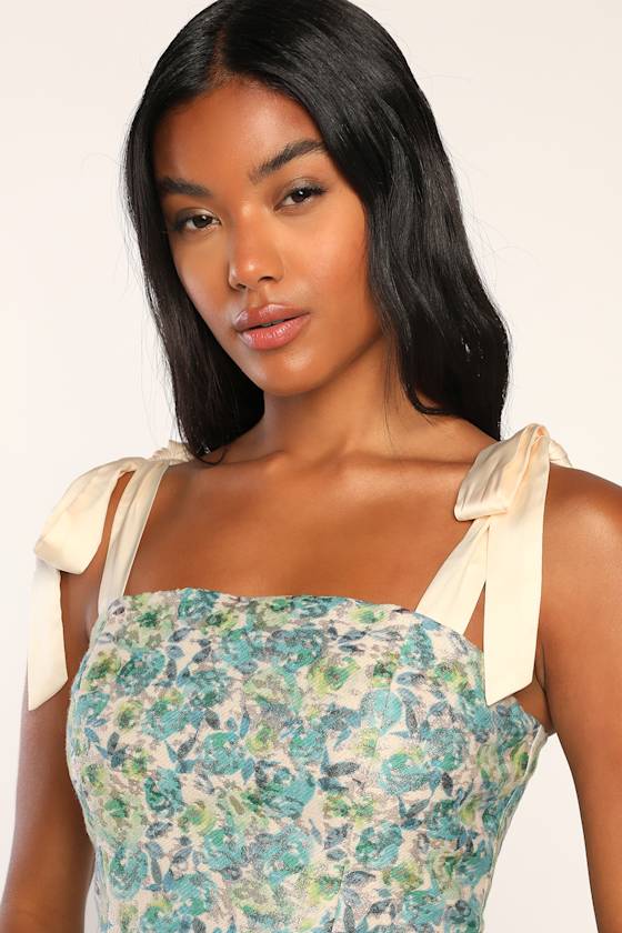 Floral Jacquard Top - Tie-Strap Top - Crop Top - Cropped Tank Top - Lulus