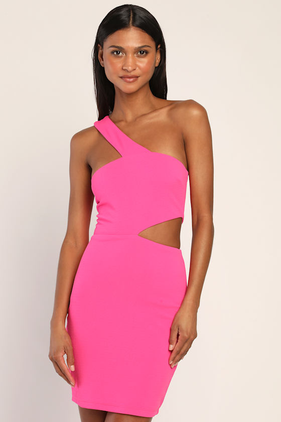 Pink Mini Dress - Cutout Bodycon Dress - One-Shoulder Dress - Lulus