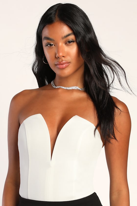 Ivory Strapless Bodysuit Notched Bodysuit Tube Bodysuit Lulus