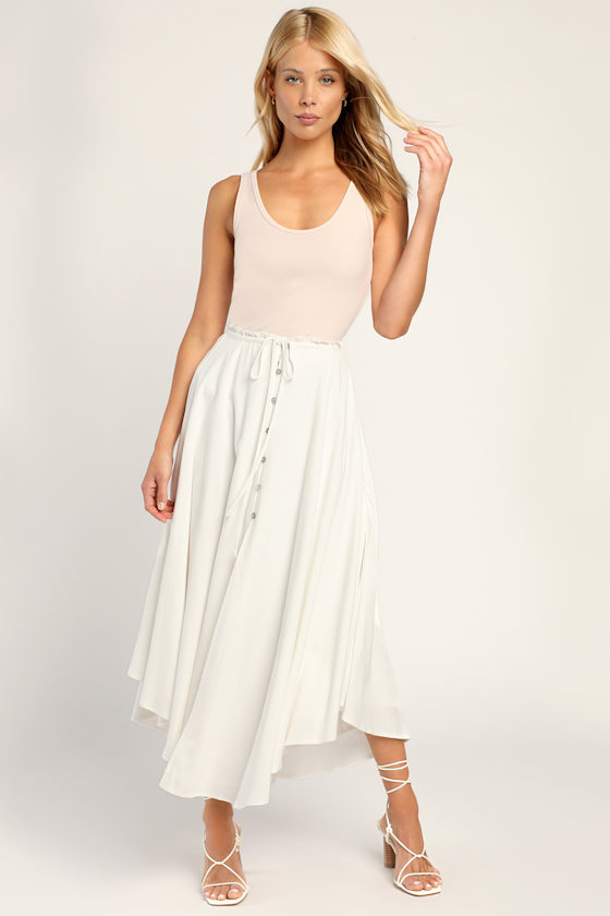 Ivory Skirt - Button-Front Midi Skirt - Ivory Woven Midi Skirt - Lulus
