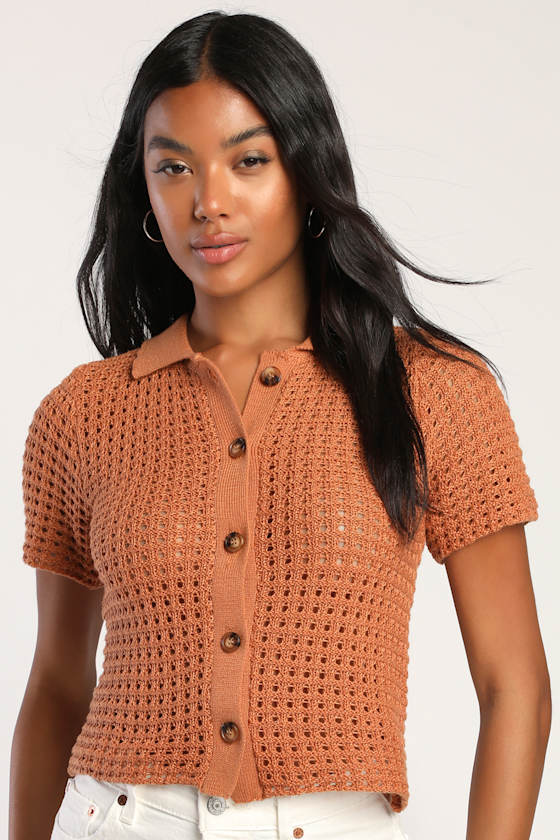 Rust Brown Top - Sheer Sweater Knit Top - Women's Tops - Lulus
