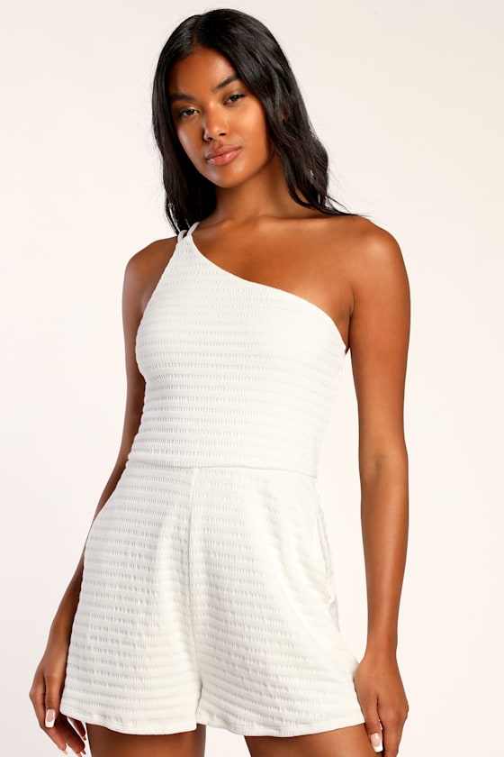 Ivory Smocked Romper - One-Shoulder Romper - Romper with Pockets - Lulus