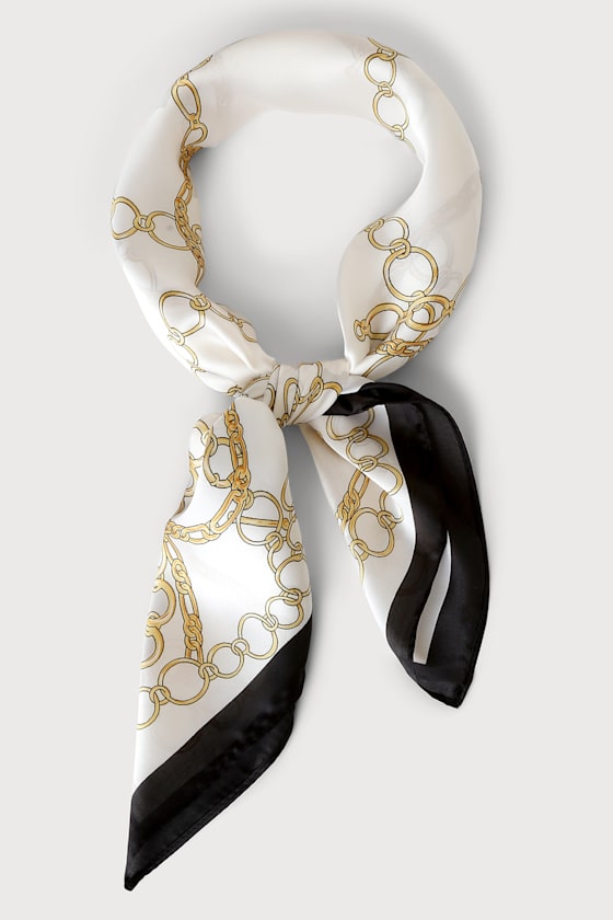 White Chainlink Print Scarf - Satin Scarf - Handkerchief Scarf - Lulus