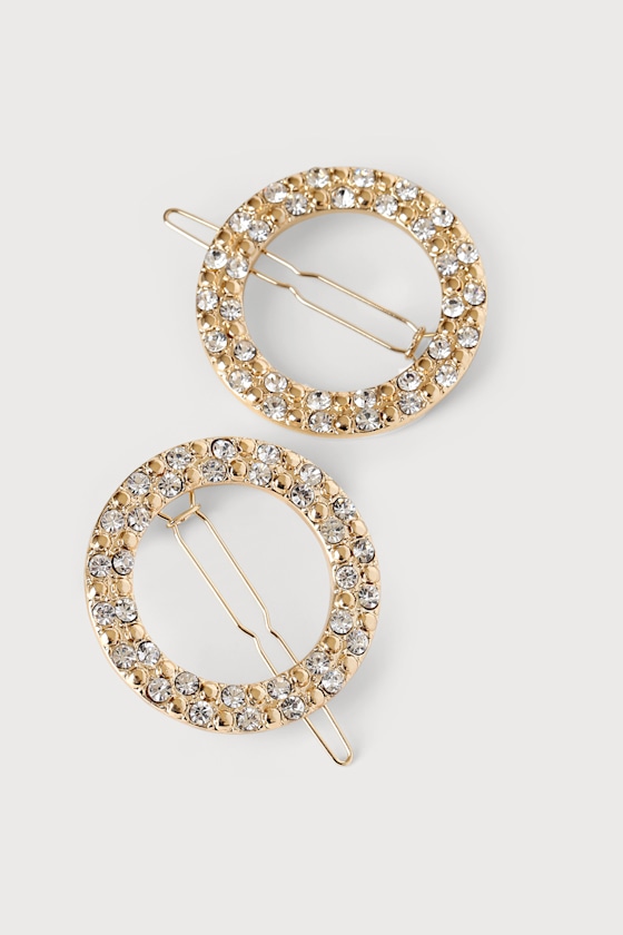 Gold Rhinestone Circle Barrettes - Gold Pin Set - Hair Pin Set - Lulus
