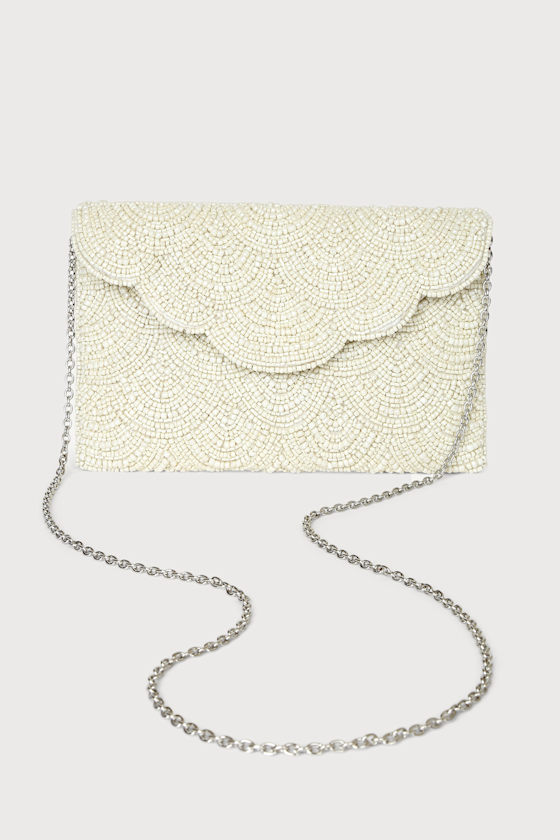 Ivory Beaded Clutch - Scalloped Clutch - Art-Deco Clutch - Lulus