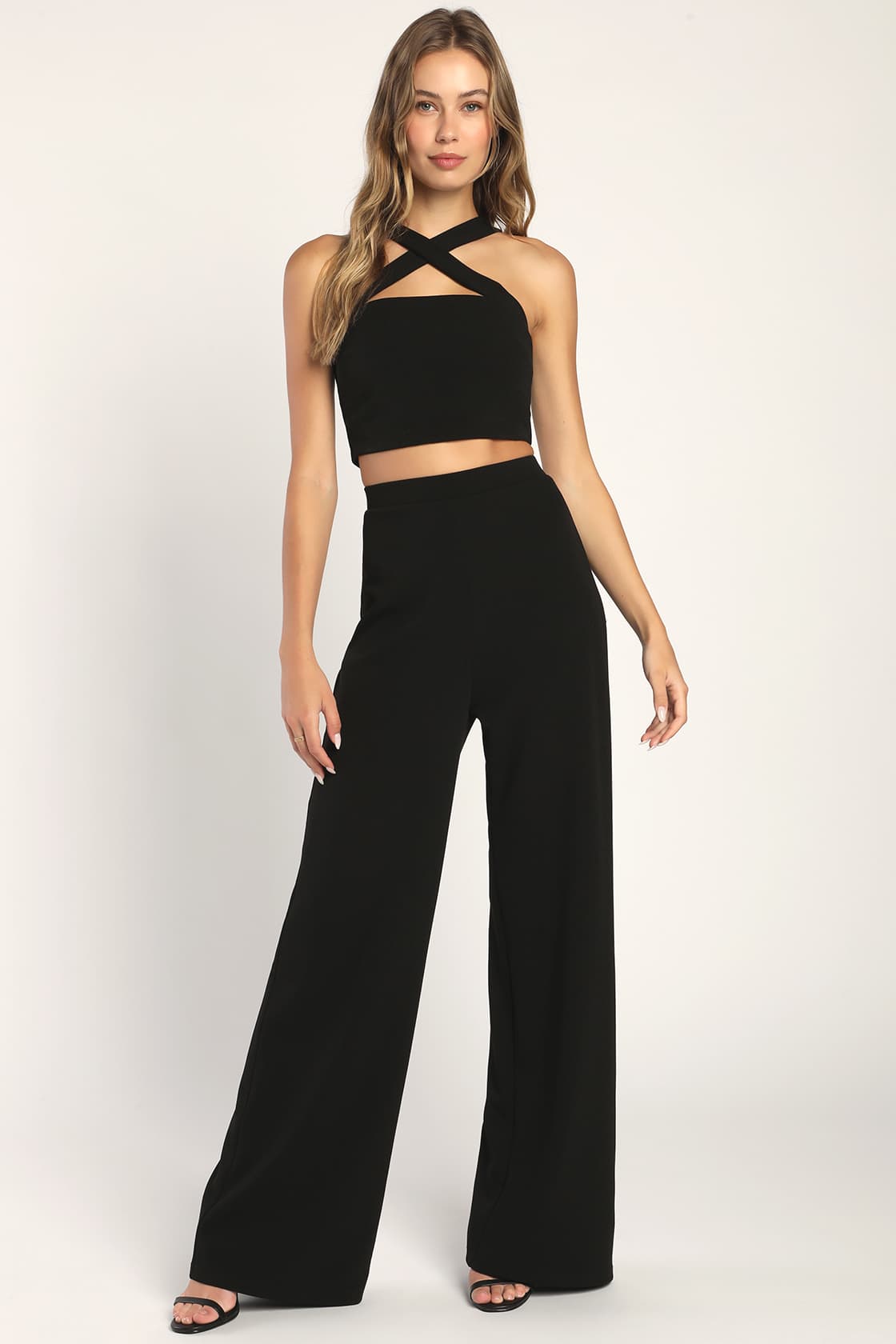 Black Cross-Front Jumpsuit - Wide Leg Jumpsuit - 2-Pc Jumpsuit - Lulus