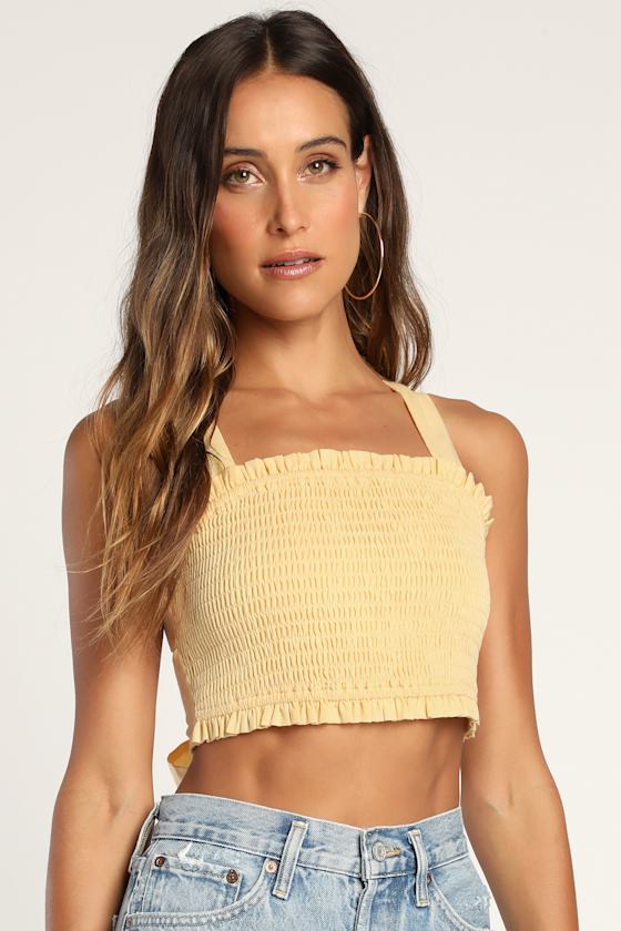 Light Yellow Crop Top - Backless Top - Smocked Top - Summer Top - Lulus