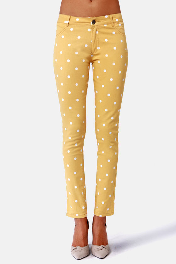Cute Yellow Pants - Polka Dot Jeggings - $53.00 - Lulus