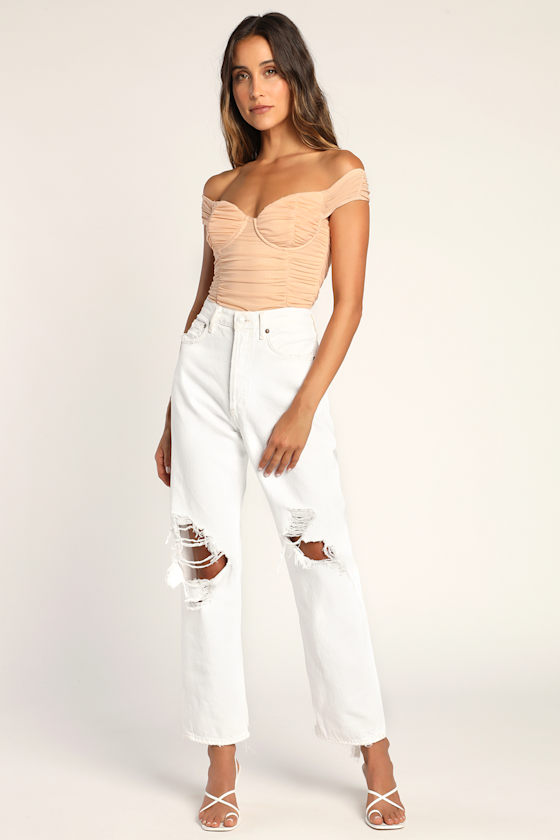 Blush Pink Bodysuit - Ruched Mesh Bodysuit - OTS Bodysuit - Lulus