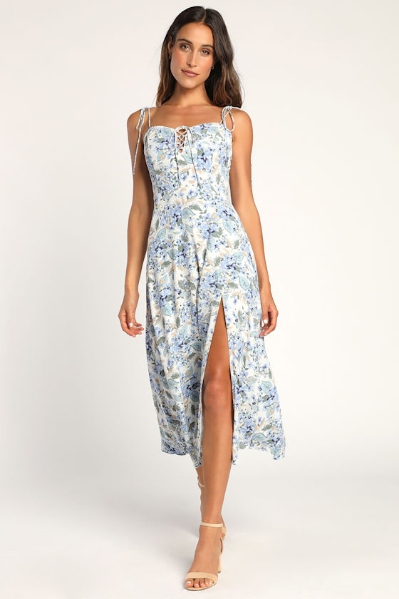 Midi Sundress - Flora lPrint Sun Dress - Tie Shoulder Dress - Lulus
