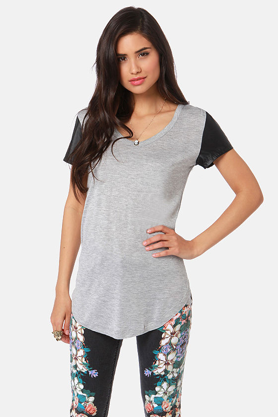 Cool Grey Top - Grey T-Shirt - Vegan Leather Top - Grey Tee - $41.00 ...