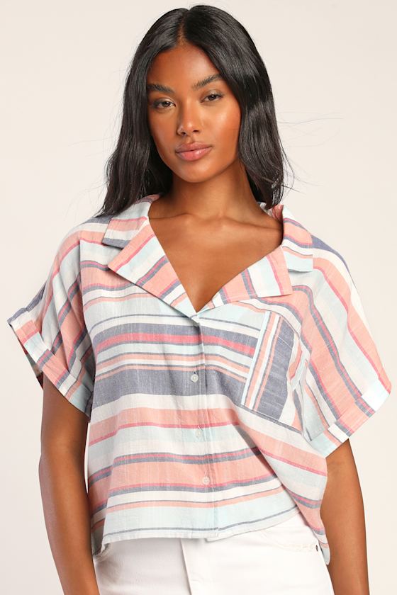 Blue Multi Striped Top - Cotton Top - Button-Up Cotton Top - Lulus