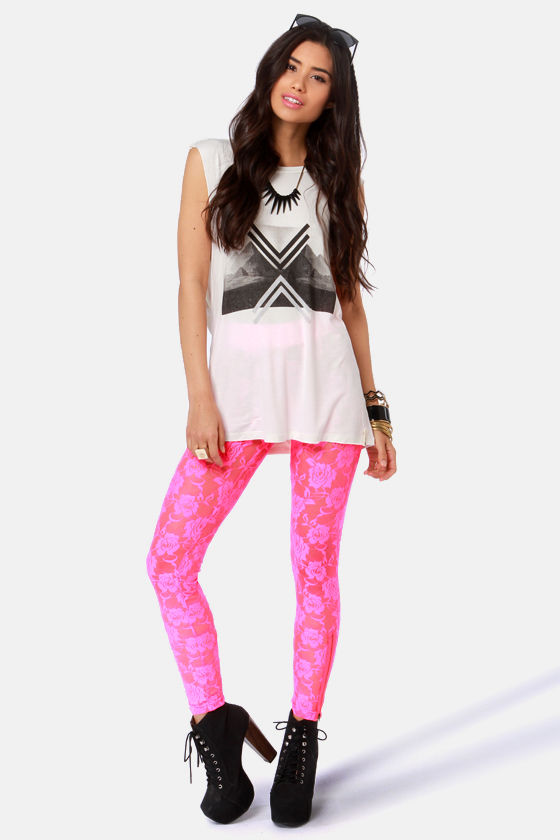 Gypsy Junkies Neon Leggings - Neon Pink Leggings - Lace Leggings - $43. ...