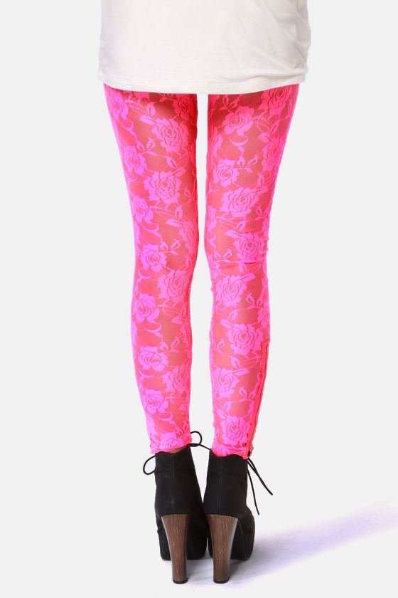 Gypsy Junkies Neon Leggings - Neon Pink Leggings - Lace Leggings - $43.00