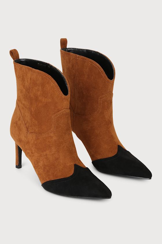 Brown Color Block Booties - Heeled Booties - Silp-On Booties - Lulus