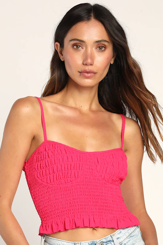 Hot Pink Smocked Top - Crop Top - Smocked Bustier Top - Lulus