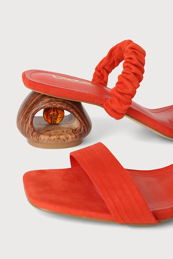 Red Slide Sandals - Sculpted Heel Sandals - Peep-Toe Sandals - Lulus
