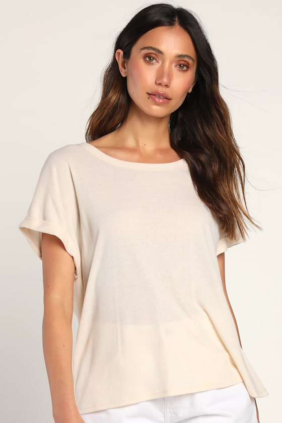 Cute Cream Summer Tee - Twist Back Tee - Relaxed Fit Tee - Lulus