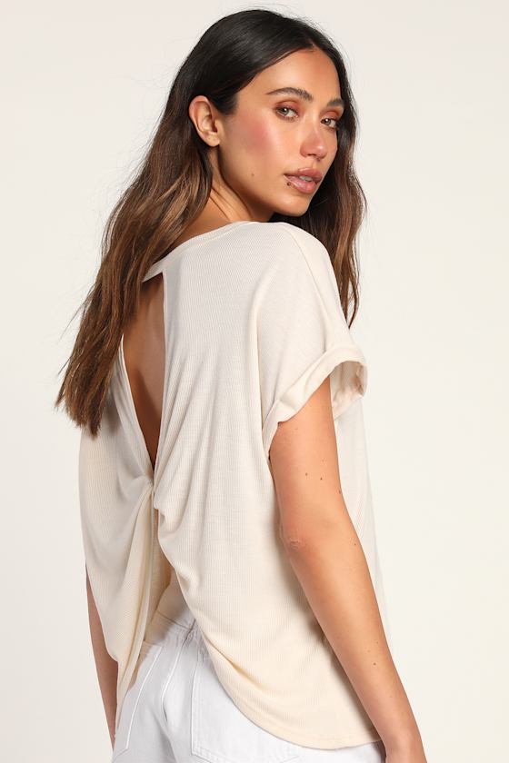 Cute Cream Summer Tee - Twist Back Tee - Relaxed Fit Tee - Lulus